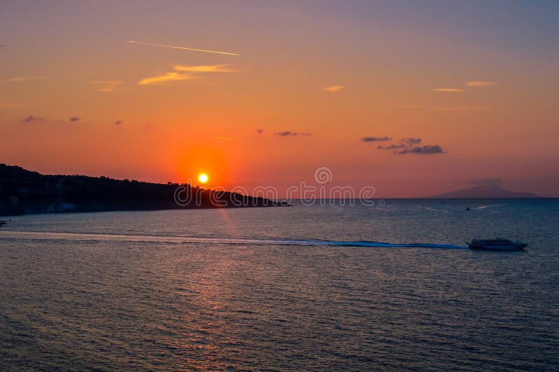 Stunning Sunset Over the Beautiful Sorrento, Italy Stock Image - Image ...