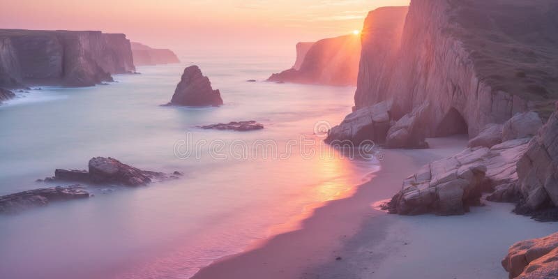 Stunning Sunset Over Dramatic Coastal Landscape Rugged Cliffs Tranquil ...