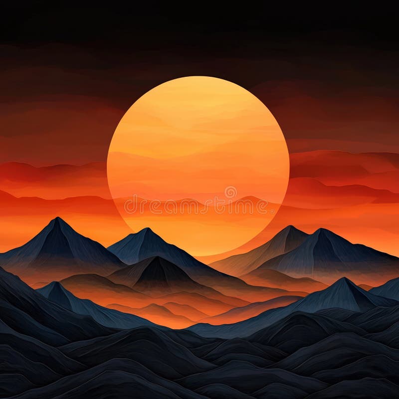Stunning Sunset Over Mountain Silhouettes Stock Illustration ...