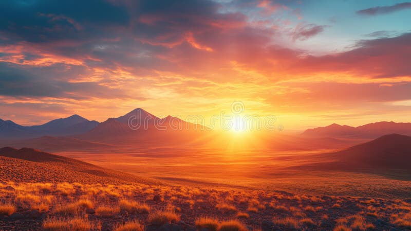 Stunning Sunset Over Mountains and Desert Landscape Stock Photo - Image ...