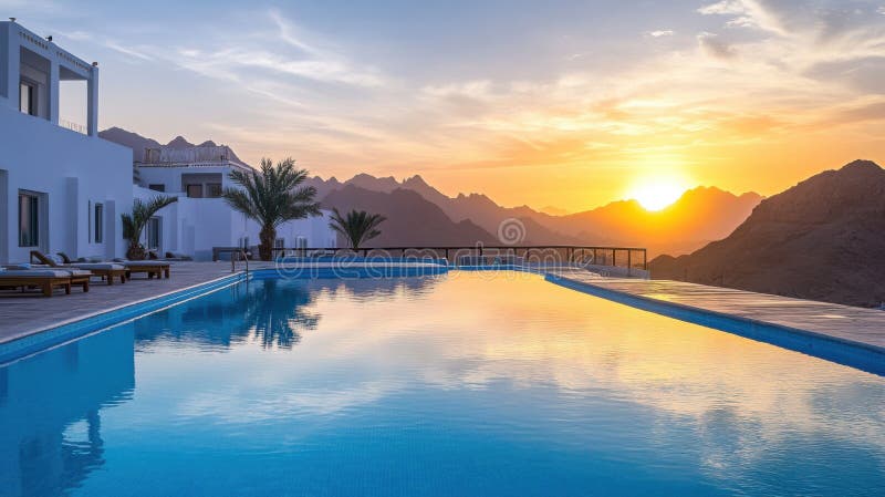 Sunset Views from Infinity Pool Oasis. AI Generated Stock Illustration ...