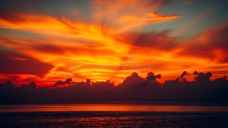 A Stunning Sunset Over the Ocean Stock Illustration - Illustration of ...