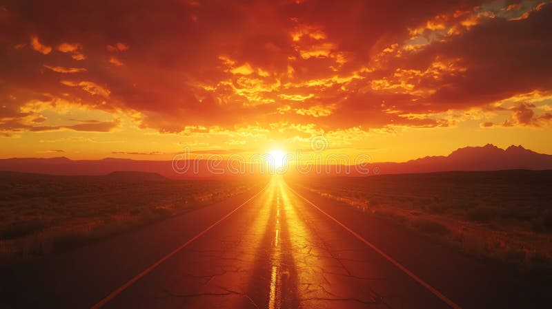 Stunning Sunset Over an Open Highway with Dramatic Clouds Stock ...