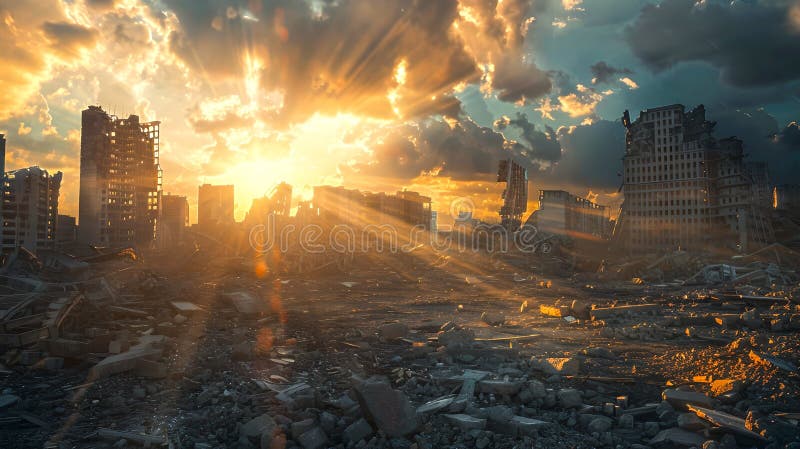 Stunning Sunset Over a Post-apocalyptic Cityscape. Beautiful Light ...