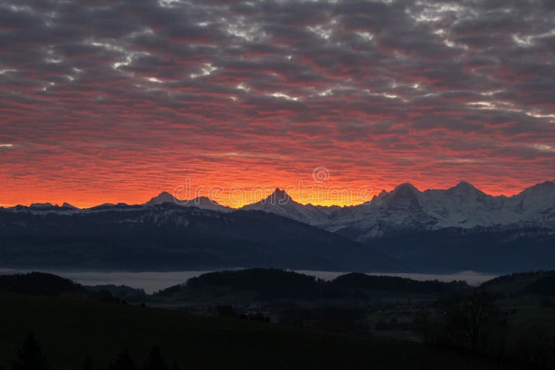 Sunset in Swiss Alps stock photo. Image of blue, niederhorn - 22596472