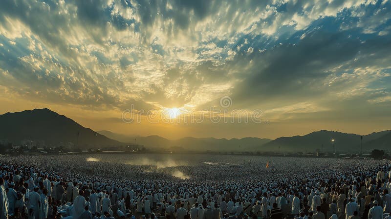 Pilgrims Gather at Arafat for Hajj at Sunset Stock Illustration ...