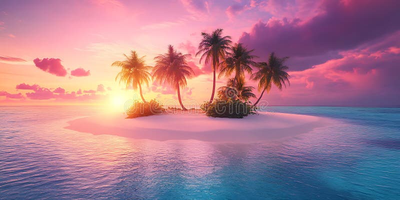 Stunning Sunset Over a Tropical Island Paradise Stock Illustration ...