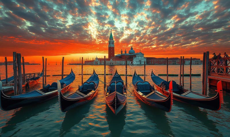 Stunning Sunset Over Venice with Gondolas and Historic Architecture in ...