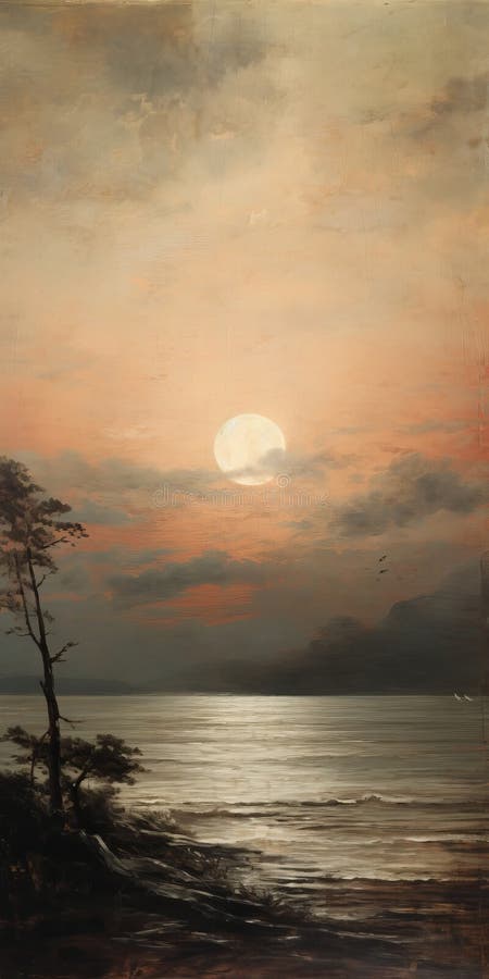 Romantic Sunset Painting with Tree by Stephen Mackey Stock Illustration ...