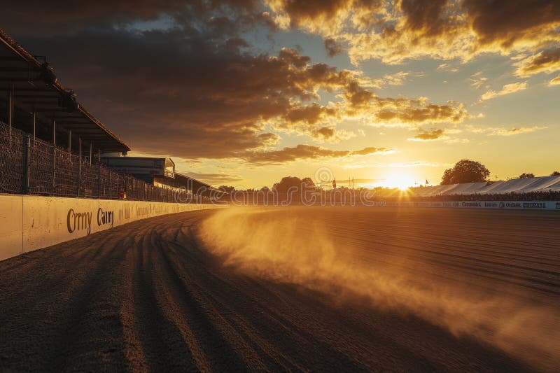 A Stunning Sunset at a Race Track. the Golden Light Casts Shadows Over ...