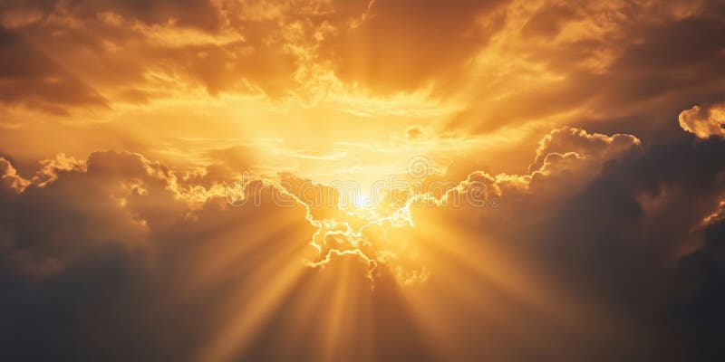 Stunning Sunset with Rays of Sunlight Breaking through Dramatic Clouds ...