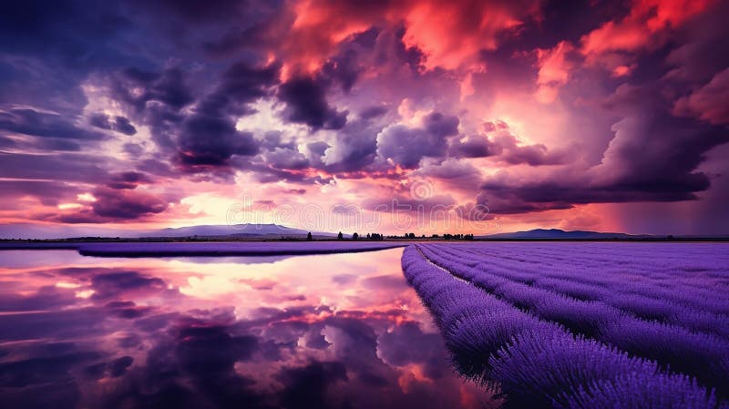 Stunning Sunset with a Reflection of the Clouds in a Large Puddle, AI ...