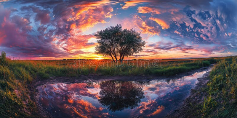 Stunning Sunset Reflection Over Tranquil Water with Vibrant Clouds and ...