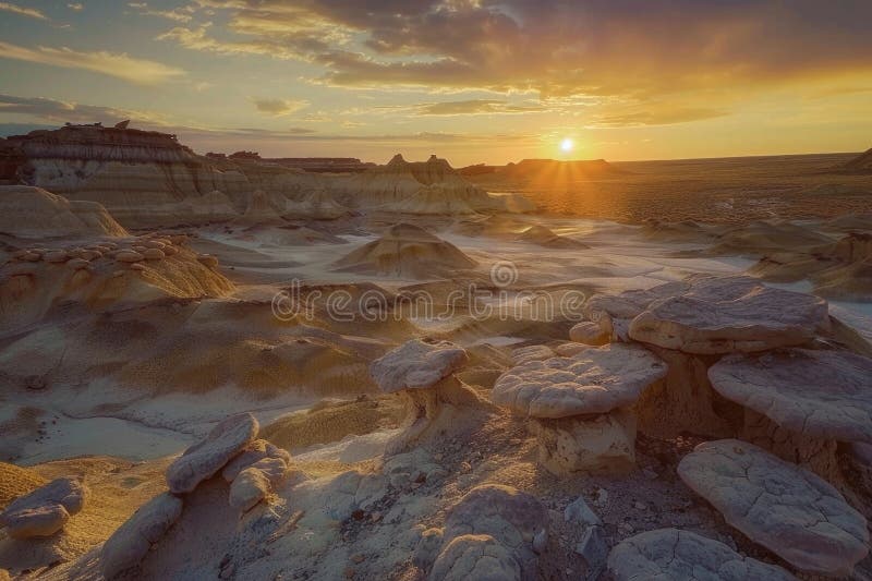 Stunning Sunset Scene Desert Landscape Sand Dunes Distant Mountains ...