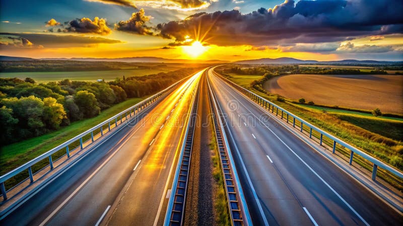 Stunning Sunset Shadow Play on Highway Guardrail an Aerial Perspective ...