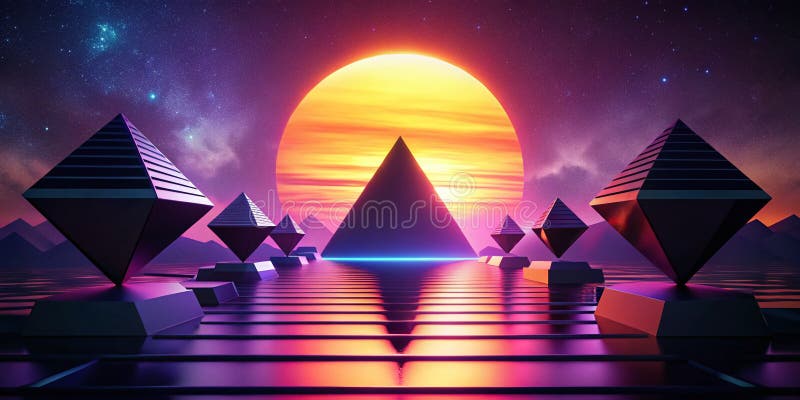 Stunning Sunset Silhouette Abstract 3D Forms in Digital Art Stock ...