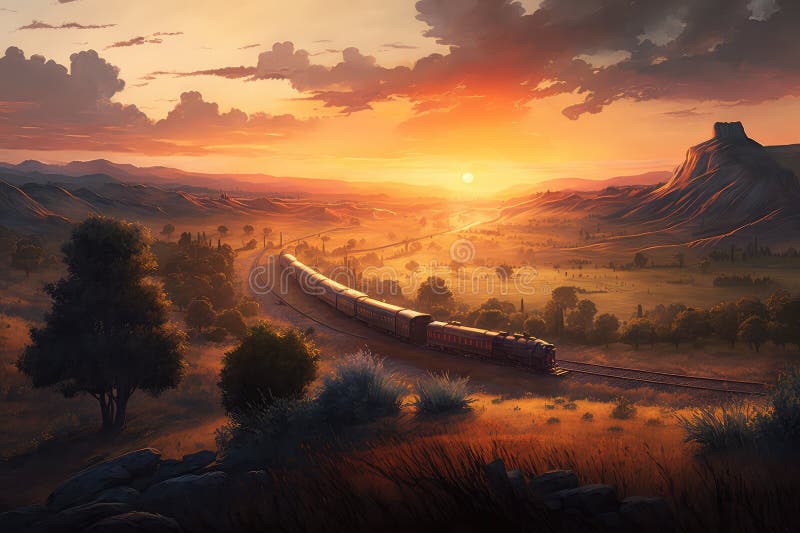 Stunning Sunset, with Train in the Distance, Against a Backdrop of ...