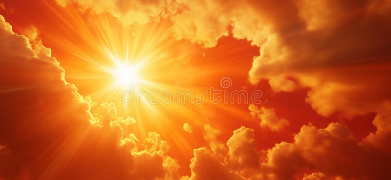 Stunning Sunset with Vibrant Orange Clouds and Radiant Sun Rays Stock ...