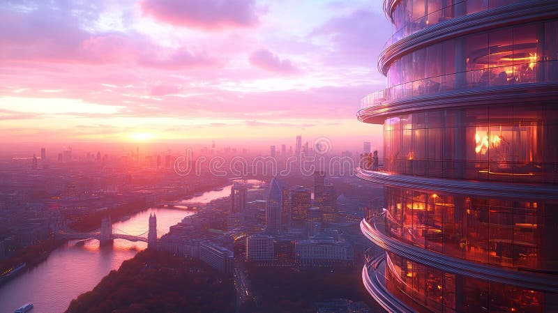 Stunning Sunset View from a Futuristic Skyscraper Overlooking London ...