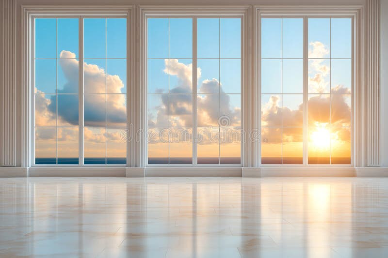 Stunning Sunset View from Large Windows Showcasing Vibrant Clouds and ...