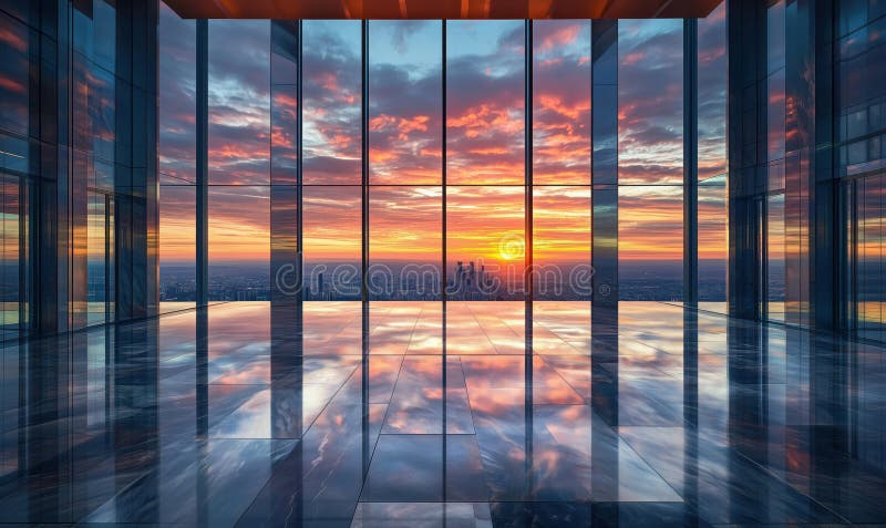 Stunning Sunset View from Modern Skyscraper with Glass Walls and ...