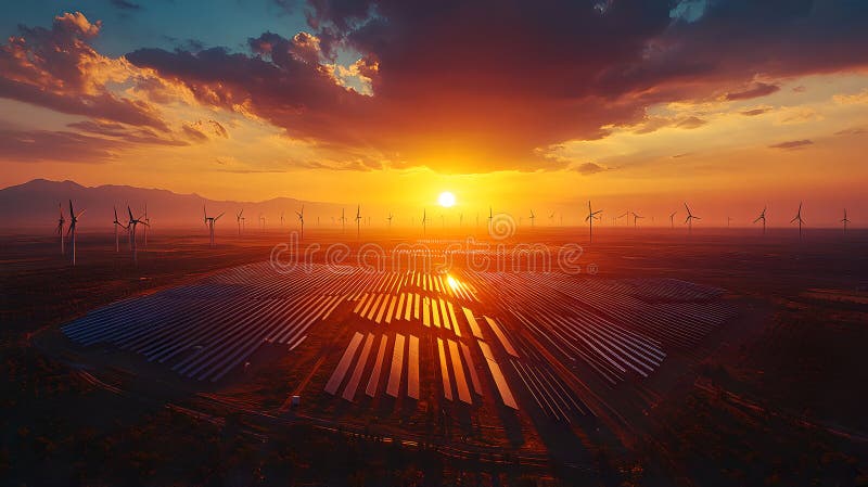 Sunset Over Large Battery Storage Facility Stock Illustration ...