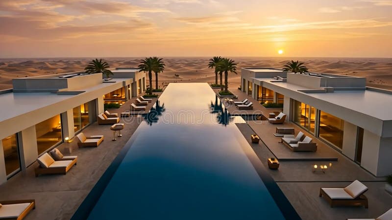 Desert Oasis: Infinity Pool at Sunset Stock Footage - Video of modern ...