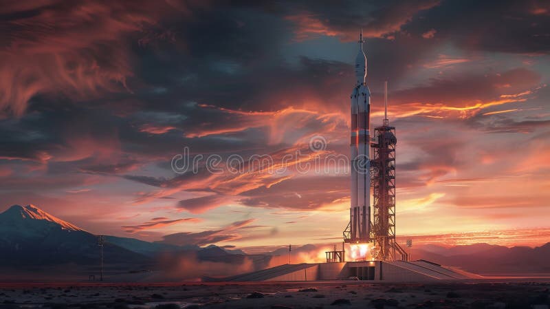 Stunning Sunset View of a Rocket on the Launch Pad with Dramatic Sky ...