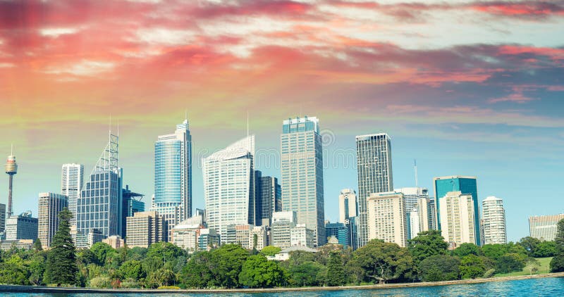 Stunning Sunset View of Sydney Skyline, Australia Stock Image - Image ...