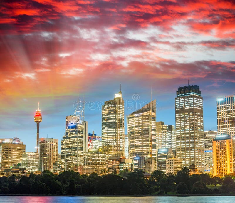 Stunning Sunset View of Sydney Skyline, Australia Stock Image - Image ...