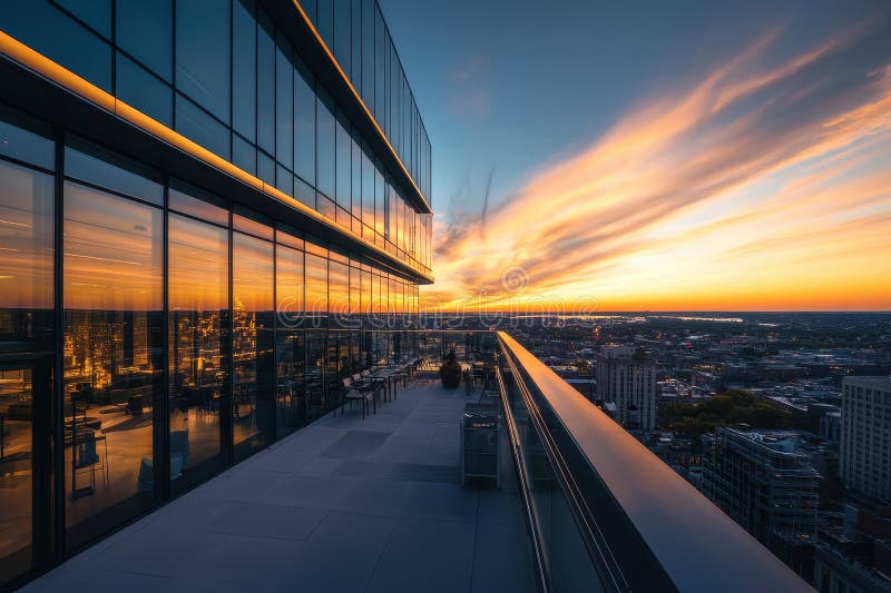 A Stunning Sunset Viewed from a Modern Balcony Overlooking a City ...