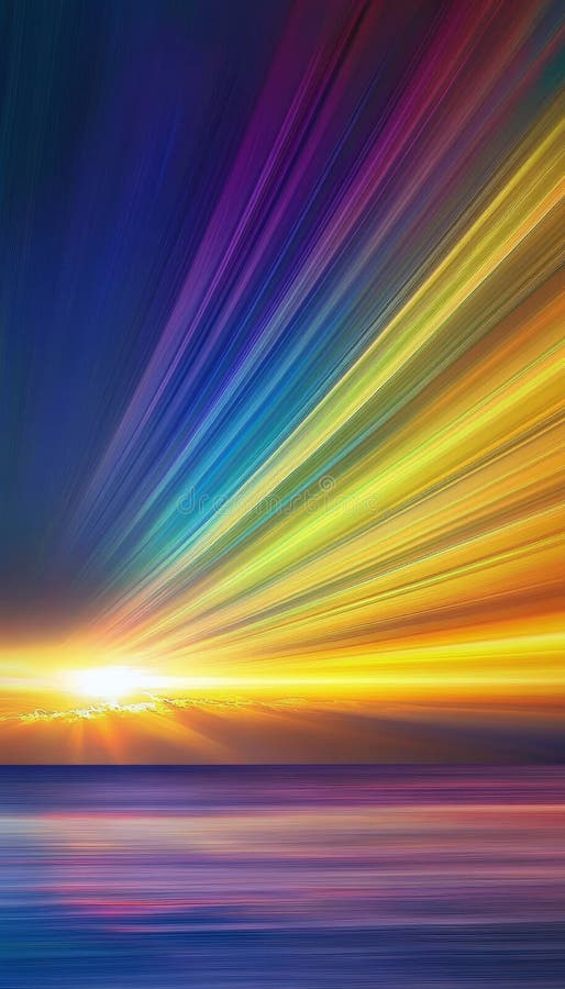 Stunning Sunset Vivid Rainbow Light Rays Create a Colorful Horizon ...