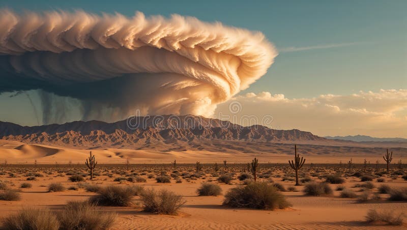 Stunning Supercell Cloud Forming Over Desert Landscape at Sunset Stock ...