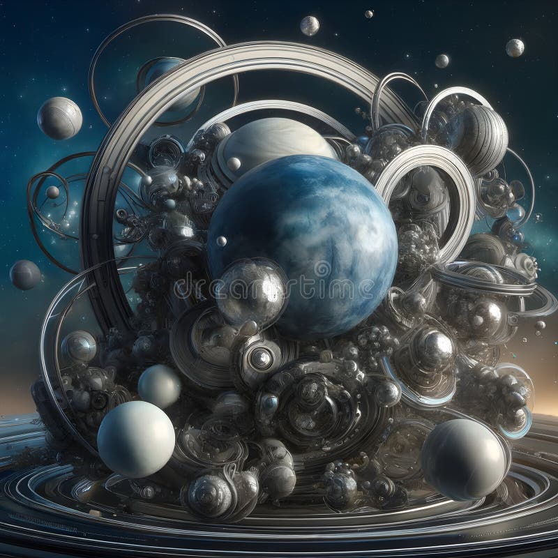 Surreal Futuristic Planetary System with Intricate Metallic Structures ...