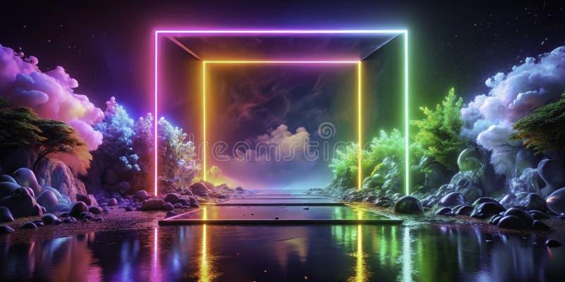 Stunning Surreal Neon Rectangle Frame a Glowing Vector Art Element for ...
