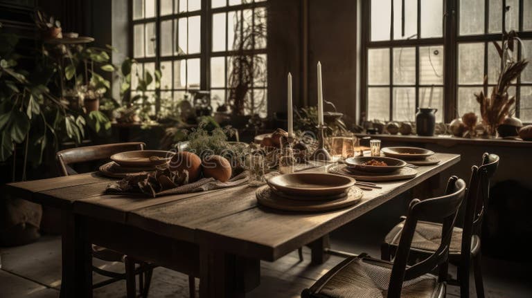 A Beautiful Table Setting Featuring Rustic Touches and Natural Greenery ...