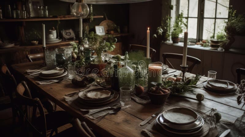 A Beautiful Table Setting Featuring Rustic Touches and Natural Greenery ...