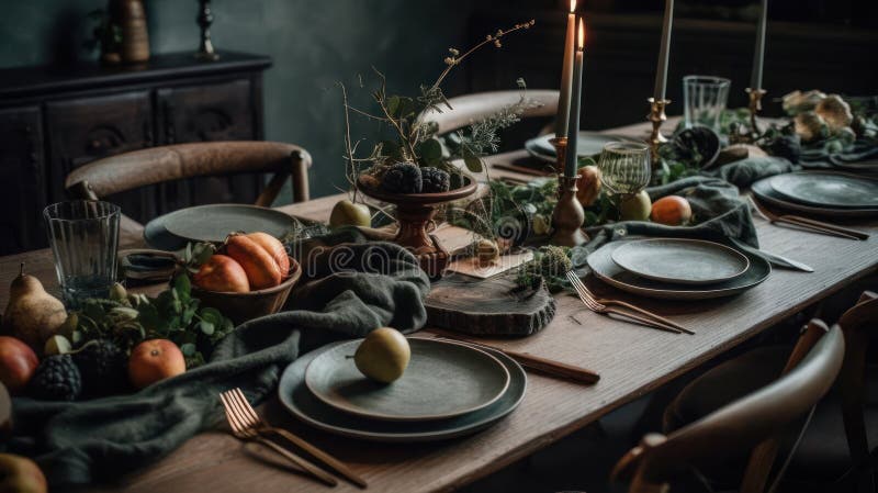 A Beautiful Table Setting Featuring Rustic Touches and Natural Greenery ...