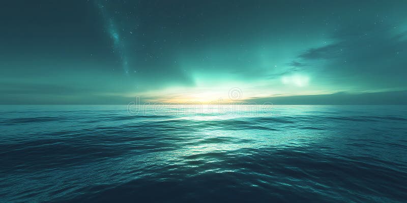 Stunning Teal Ocean Sunset a Serene Seascape Image Stock Illustration ...
