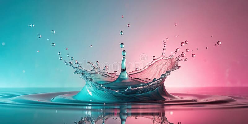 A Stunning Teal and Rose-Colored Water Drop Crown Splash. Generative AI ...