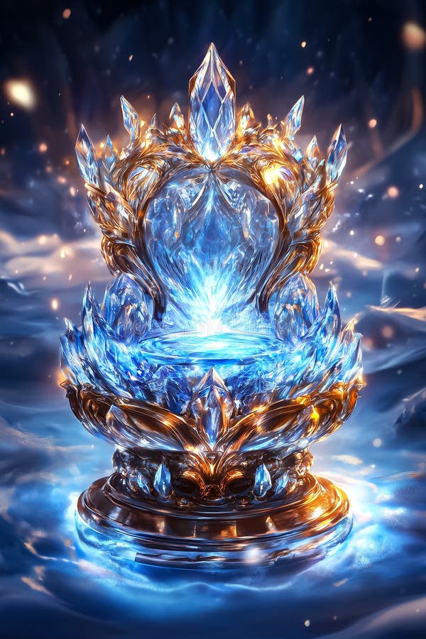A Stunning Throne Made of Ice Glimmers with Inner Light, Surrounded by ...