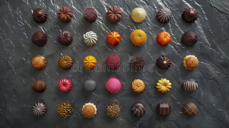 Stunning Top Down View of Assorted Colorful Chocolate Pralines on a ...