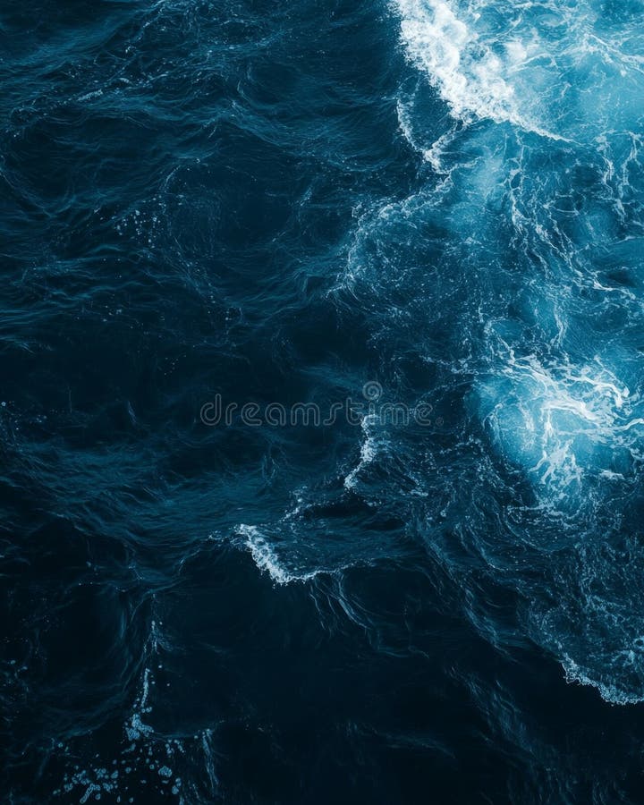 Stunning Top View of Deep Blue Ocean Water with Waves and Splashes ...