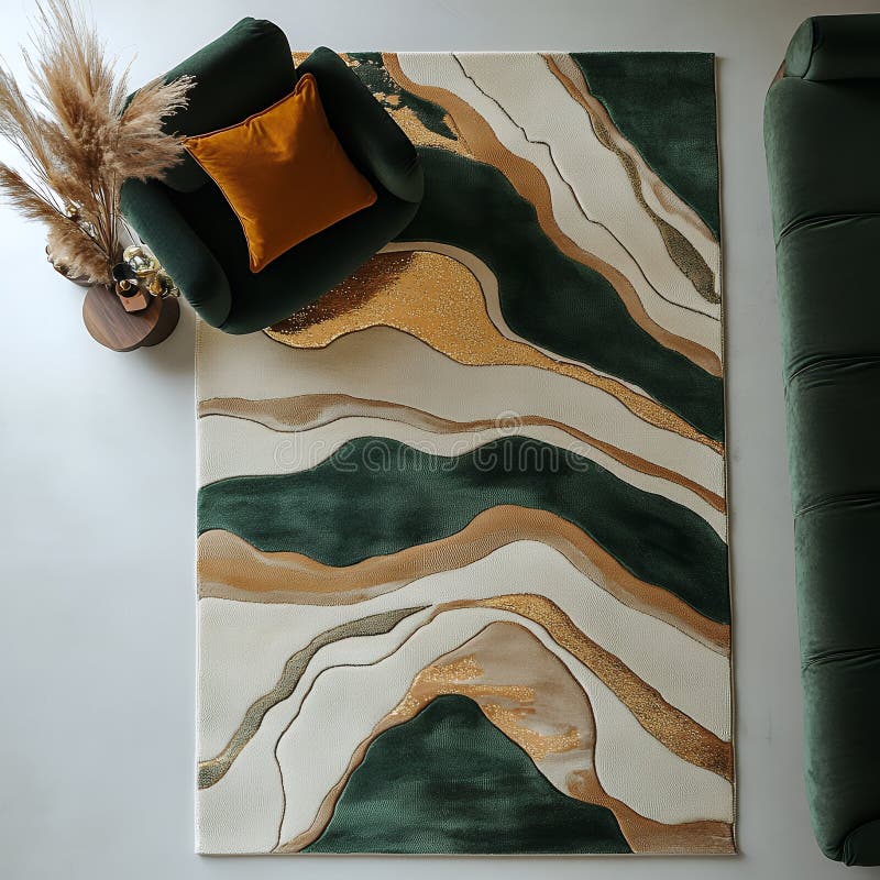 Rectangular Luxury Heavy Wool Rug, Green , Gold and Cream Patterns ...