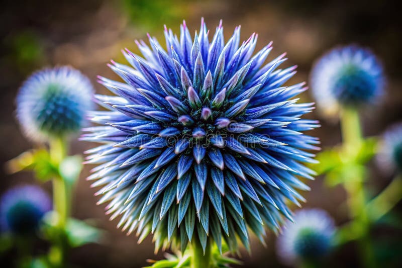 Stunning TopDown View of a Blue Globe Thistle Echinops Bannaticus in ...