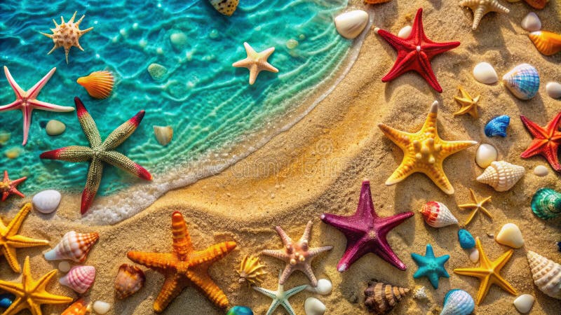 Stunning TopDown View of Pristine Seashore Sand Vibrant Starfish and ...