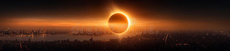 Stunning Total Solar Eclipse Over City Skyline Stock Illustration ...