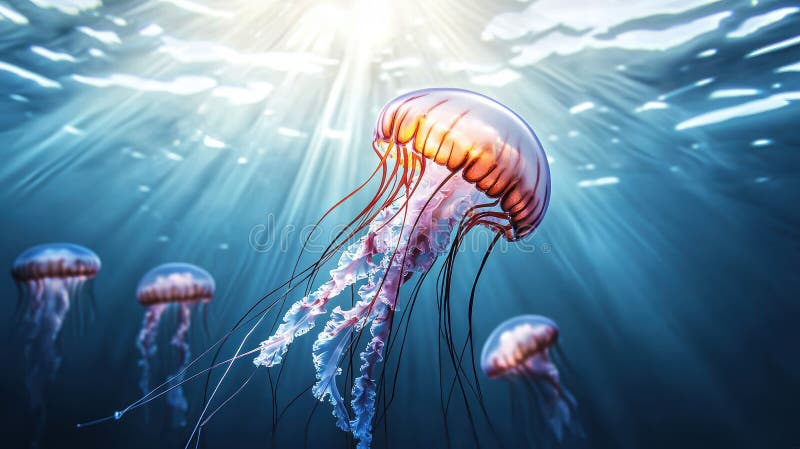 Stunning Translucent Jellyfish Drifting in Ocean Light Stock ...