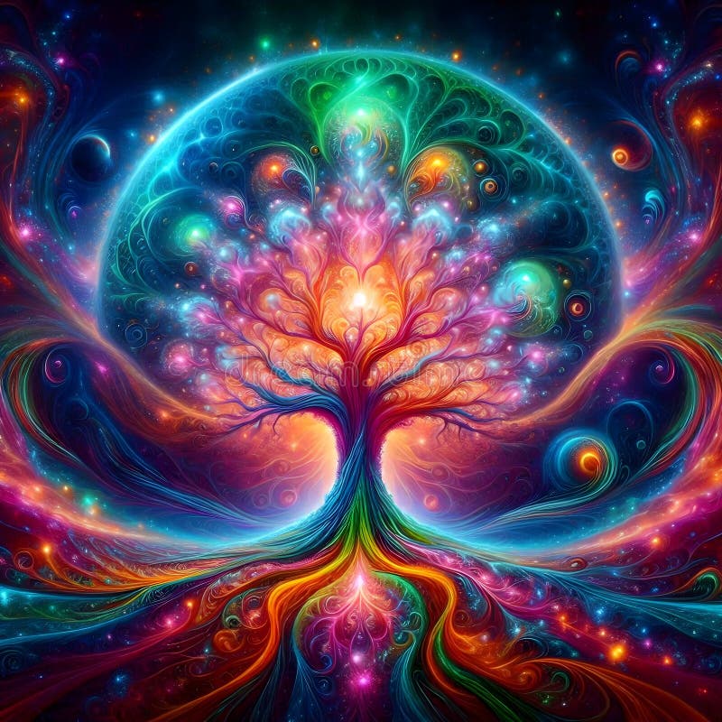 A Stunning Tree Adorned with Vibrant Lights and Swirling Patterns ...