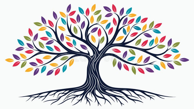Stunning Tree Illustration with Multicolored Leaves and Exposed Roots ...